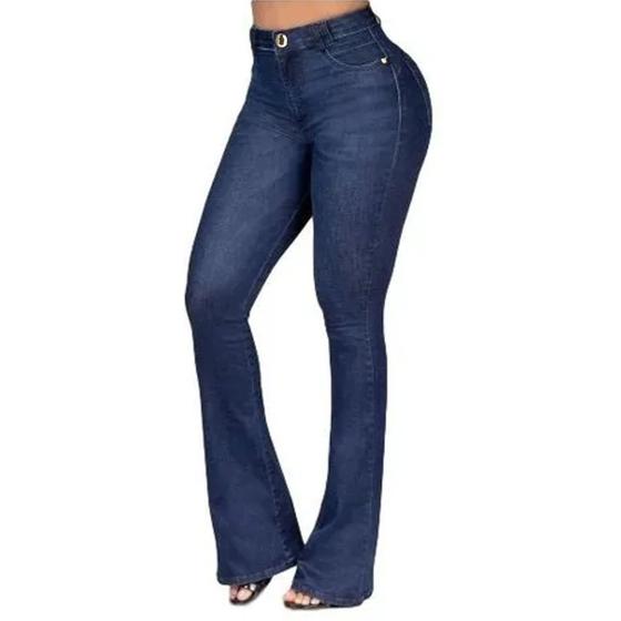 Calça Flare Feminina Jeans C/Lycra Escura Pit Bull Bojo Removível ...