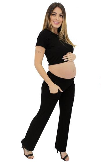 Calça Gestante/Grávida de Malha Estilo Bailarina cós Elevado - Gestante ...