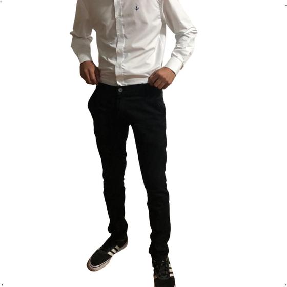 Calça Masculina Preta Sarja Jeans Elastano Slim Fit Lycra Pdb