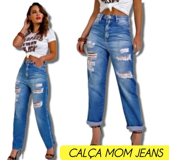 Calça Mom Jeans Larguinha Feminina Elegante Festa Cintura Alta - Wild ...