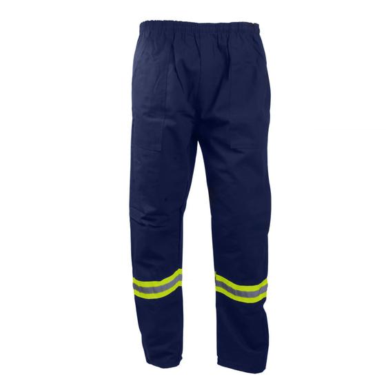 Calca profissional em brim com refletivo amarelo/cinza fluorescente - Megabor - Uniformes ...