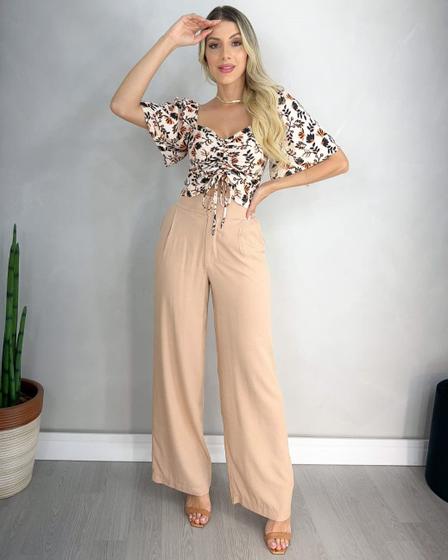 Calça Social Pantalona Cós Alto em Viscose - Cousin - Rosa / Nude ...