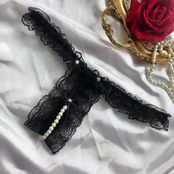 Calcinha Tailandesa Perola Tanga Renda Lingerie Preto Branco Tam Unico Ate 44 So Para Ladies