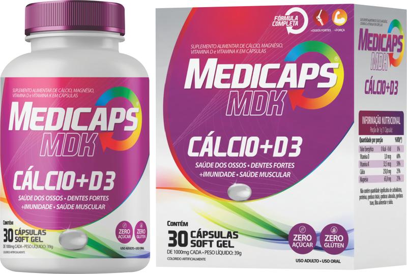 Cálcio MDK + D3 Medicaps 30 Comprimidos - Cálcio - Magazine Luiza