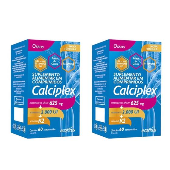 Calciplex 2.000UI D3 + K2 Com 2 Caixas 60 Comprimidos Cada - ECOFITUS ...