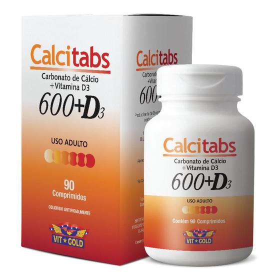 Calcitabs 600Mg Com Vitamina D3 Vitgold Com 90 Comprimidos - Vitaminas ...