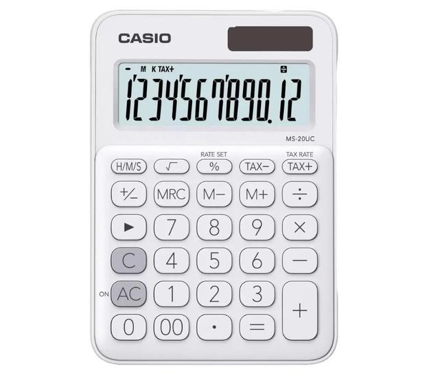 Calculadora de Mesa 12 Dígitos com Cálculo de Horas e BIG Display MS-20UC-WE-N-DC Branca - Casio ...