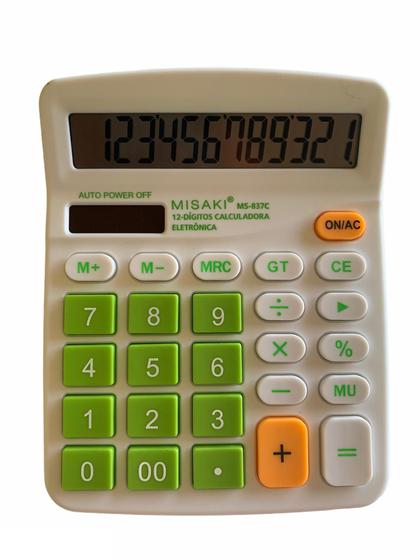 Calculadora De Mesa Azul Royal e Branco Visor Grande 12 Dígitos Comercial Escritório Escolar ...