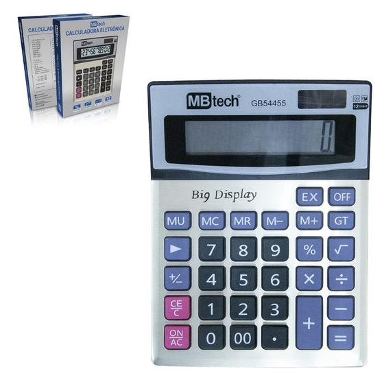 Calculadora eletronica 12 digitos a pilha / solar 19x14,5cm - MILENIO ...