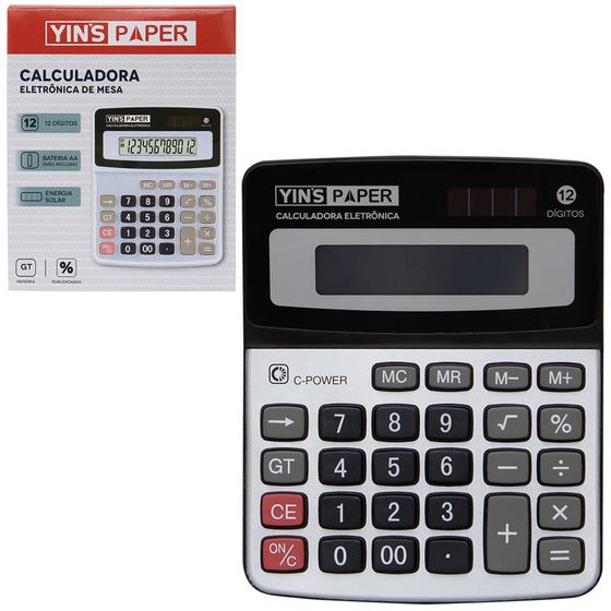 Calculadora eletronica 12 digitos yins paper a bateria / solar 14,5x11 ...