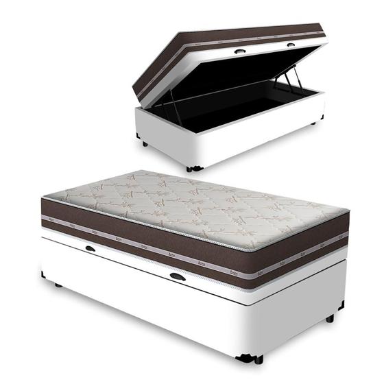 Cama Box com Baú Solteiro King branco + Colchão De Molas - Anjos ...