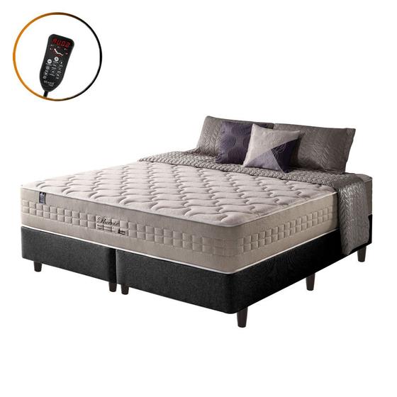 Cama Box King Preta + Colchão Molas Ensacadas Magnético Massageador e ...
