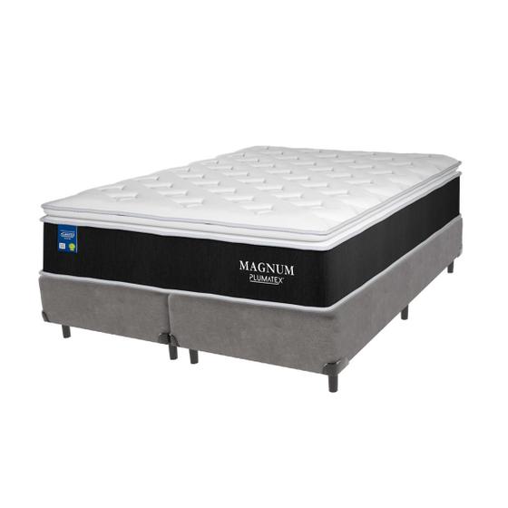 Cama Box Queen Cinza Colchão Plumatex Magnum Pillow Top - Cama Box ...