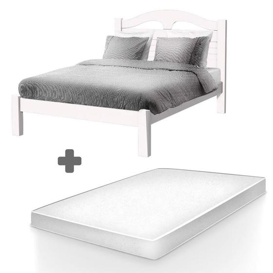 Cama De Casal De Madeira Melissa Fénix Branco Com Colchão Casal Hellen ...