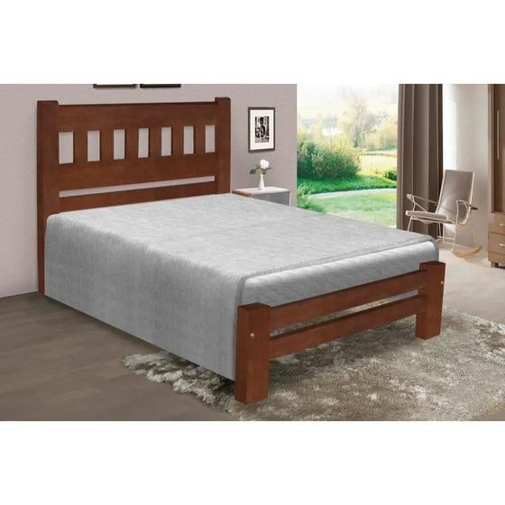 Cama de Casal Madri de Madeira Maciça Angelim Pedra/Tauari - Castanho ...