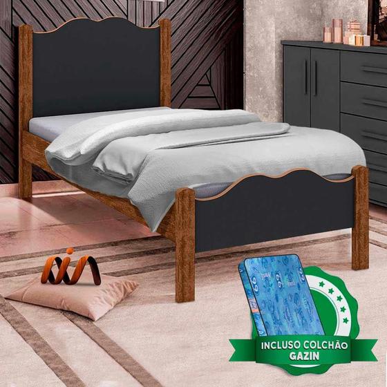 Cama De Solteiro Moderna Âmbar Grafite Rafaela Valen Com Colchão Gazin ...