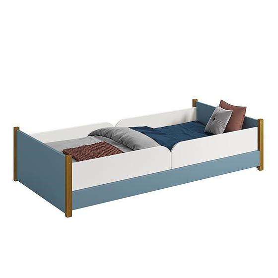 Cama Evolutiva Ravi Azul Fosco com Pés Amadeirado e 2 Kits Proteção ...