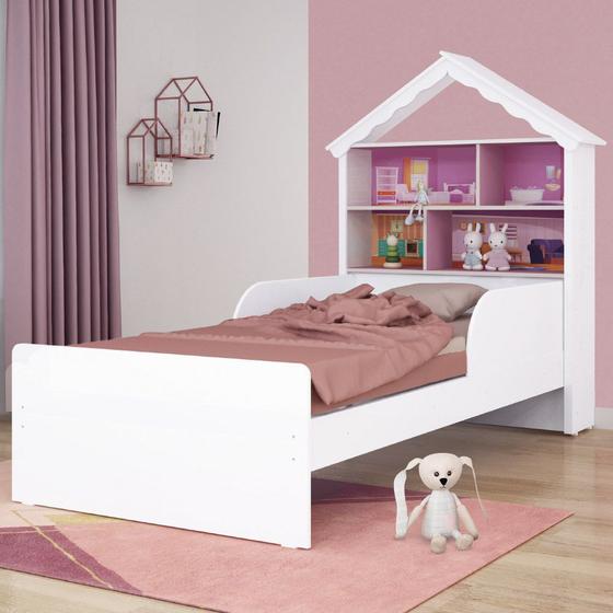 Cama Infantil Tuboarte Laura 100% MDF com Cabeceira Casa de Boneca ...