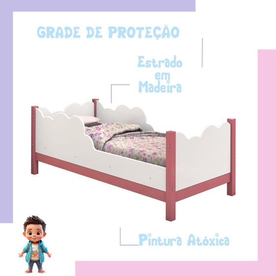 Cama Juvenil Nuvem Rosa e Branca Infantil Para Menina Com Grade de ...