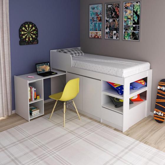 Cama Multifuncional com Armário e Escrivaninha - Branco - Tecno Mobili ...
