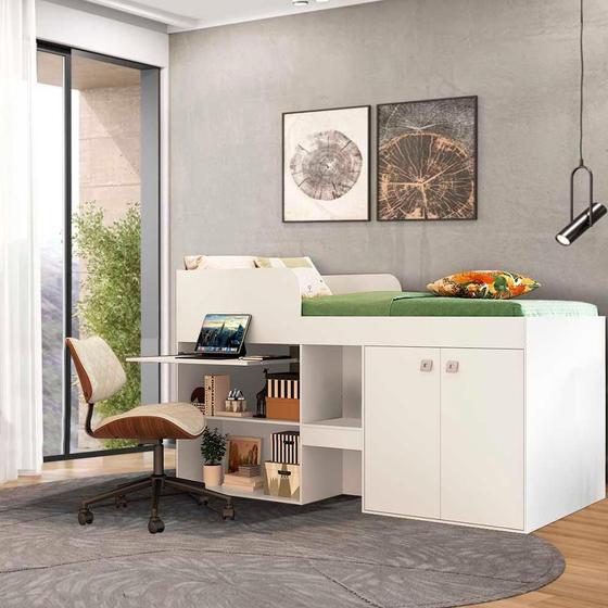 Cama Multifuncional Solteiro Com Escrivaninha Branco Marlet Shop JM ...