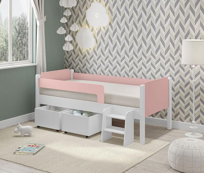Cama Solteiro com Baús e Escada Bella Plus Branco/Rosa Geval - Bicama ...