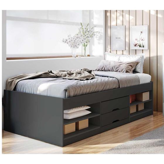 Cama Solteiro Multifuncional Kiara 2 Gavetas MDF e MDP Conquista Móveis ...