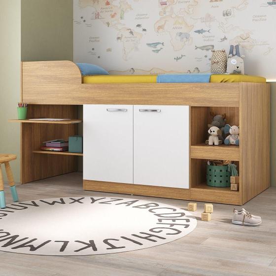 Cama Solteiro Multifuncional para Colchão 188 x 78cm com 2 Portas e ...