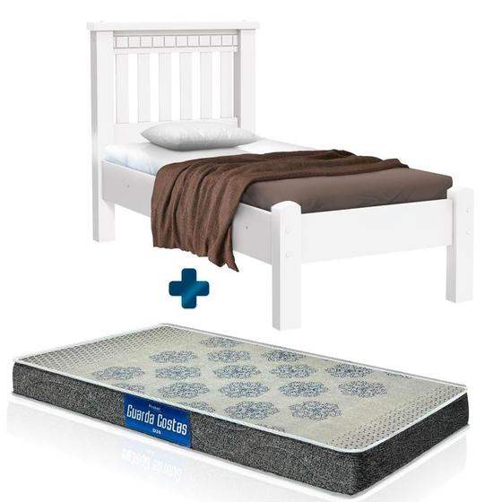 Cama Solteiro Rustica com Estrado 100% MDF Mega Branco Com Colchão ...