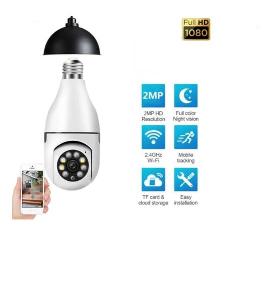 Câmera de Segurança Lâmpada Espiã Robô Giratória Sem Sor de Movimento ...