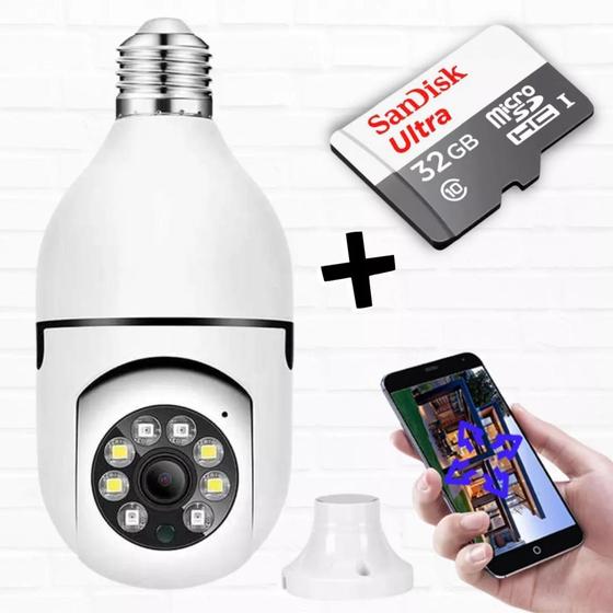 Camera Ip 360 Giratoria Wifi Lampada +cartão De Memória 32gb - Afc ...
