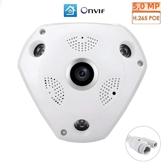 Câmera IP 5MP 4MP H.265 PoE 180 Graus De Visão Noturna Dome Interno ...