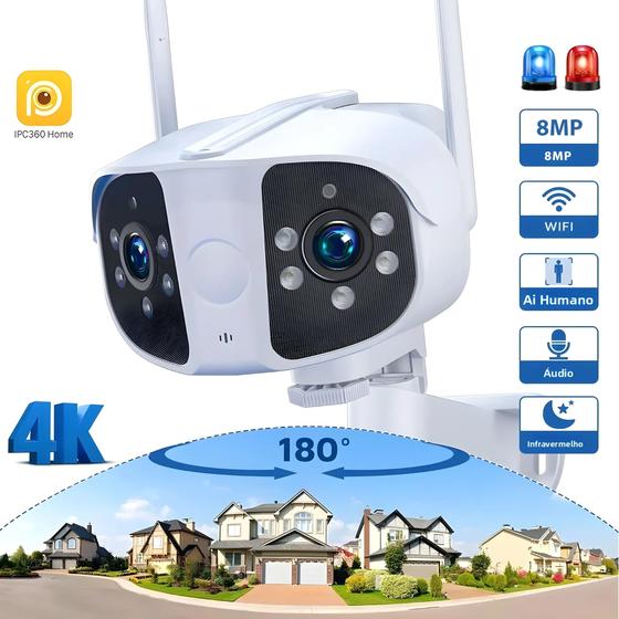 Câmera IP Externa 8MP 4K Visão Noturna 180 graus Detecção Humana De ...