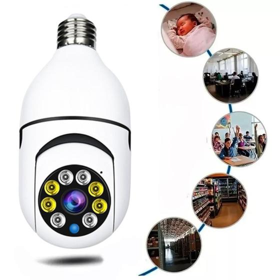 Camera Ip Inteligente Segurança Lampada Panoramica Espia Visão Noturno ...