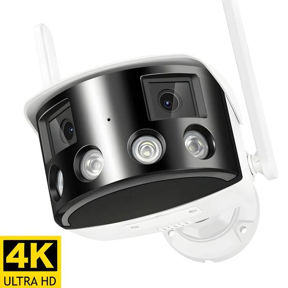Câmera IP Panorâmica Exterior 180 Do CCTV Da Lente Dupla De 4K 8MP WiFi graus Vigilância Com ...