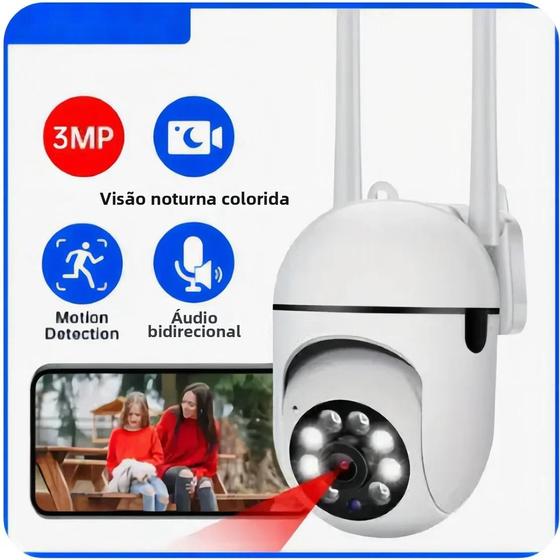 Câmera IP PTZ WiFi 3MP Colorida Visão Noturna Vigilância Sem Fio ...