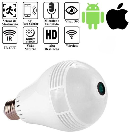 Câmera ip Segurança Lâmpada Panoramica Wifi Espia 360 graus - V380 ...
