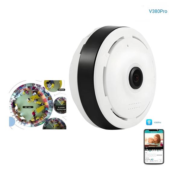Câmera IP WiFi 3MP 360 Graus V380 pro Lente Olho De Peixe Interna Smart ...