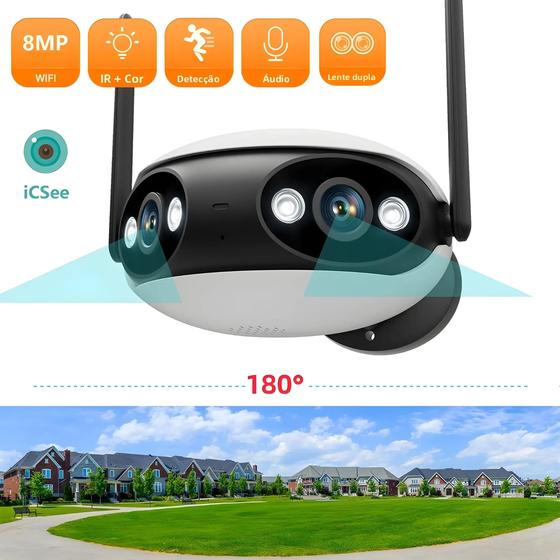 Câmera IP Wifi De 8MP Com Lente Dupla Para Exterior 180 graus Ângulo De ...