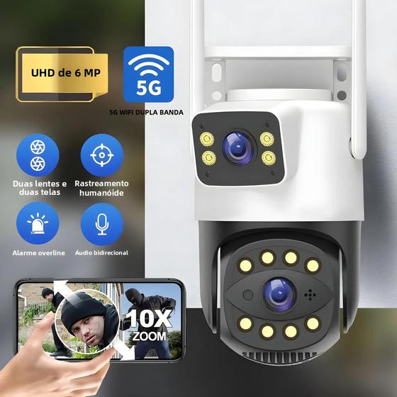 Câmera IP Wifi HD 6MP Externa 5G Lente Dupla Tela Dupla À Prova D'água ...