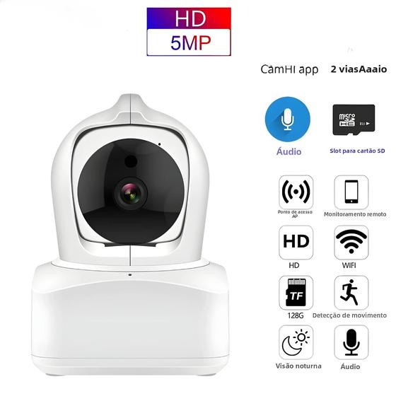 Câmera IP WIFI Interna De 5MP Smart Home CCTV Áudio Bidirecional RJ45 ...