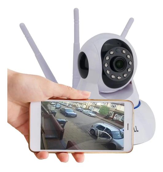 Camera Segurança Ip Interna 360 Graus 3 Antenas Wifi Áudio - Afc ...