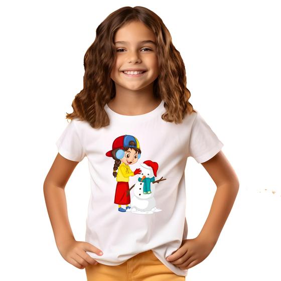 Camisa Camiseta infantil Feliz Natal Festa Boneco de Neve Menina 01 ...