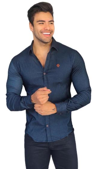Camisa Jeans Masculina Slim Manga Longa - Alta Qualidade - Sergio ...