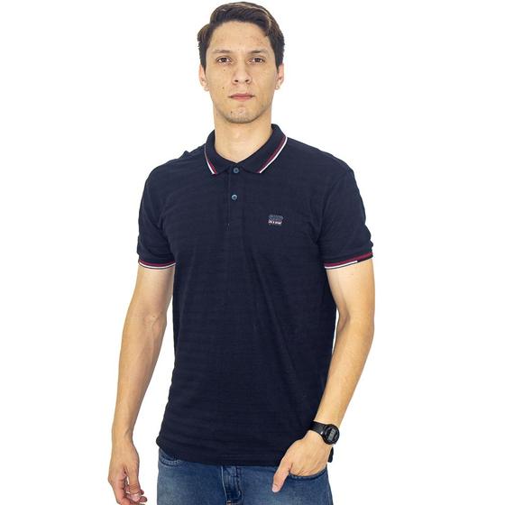 Camisa Polo com Listras Texturizadas Masculina Gangster Marinho ...