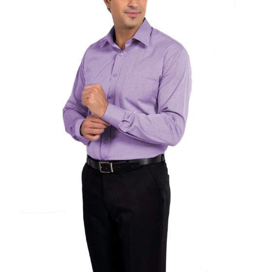 Camisa Social Manga Longa 100% Microfibra Masculina Lilás Rosa Roxo ...