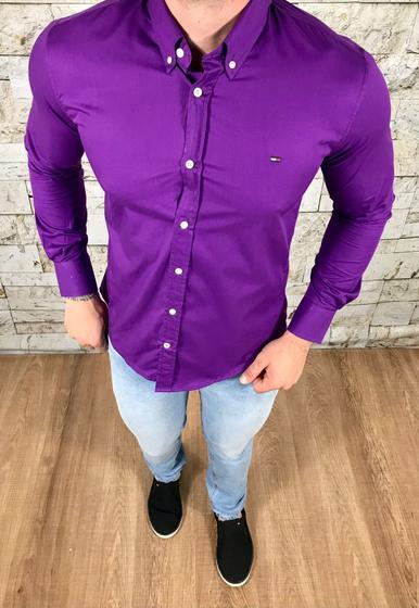 Camisa Social Masculina Manga Longa Regular Fit 100% Algodão - Roxo ...