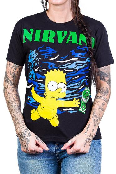 Camiseta Nirvana Simpsons Bart Estampa Frente e Costas - Bandalheira ...