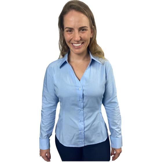 Camisete Social Feminino Acinturado Manga Longa Uniforme Administrativo ...