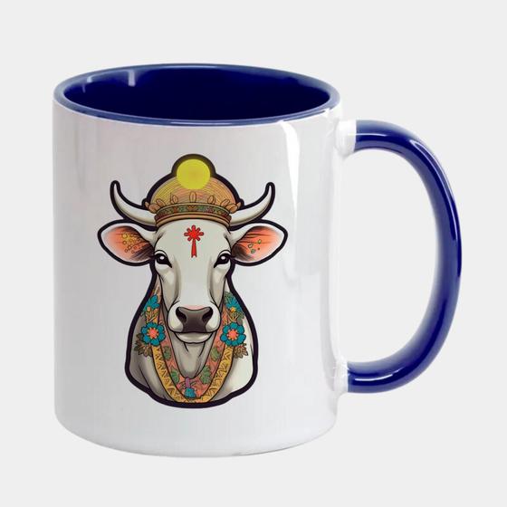 Caneca Branca Interna Azul Marinho de Porcelana 325ml VACA SAGRADA ...